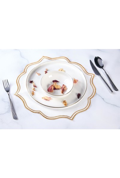 Caka Home 2'li Supla Nakışlı Oymalı Keten Efektli Altın Sim Renkli Renkli