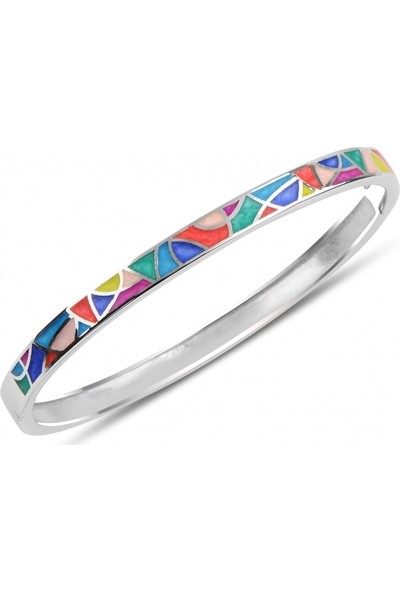 Gümüş Takı Dünyası Rodyum Kaplama Renkli Mineli Gümüş Bilezik