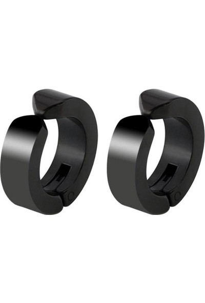 Jaida Moda Erkek Siyah Renk Deliksiz Sıkıştırmalı Çelik Küpe