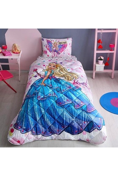 Taç Barbie Lisanslı Tek Kişilik Yastık Yorgan Seti Taç Barbie Lisanslı Tek Kişilik Yastık Yorgan Seti