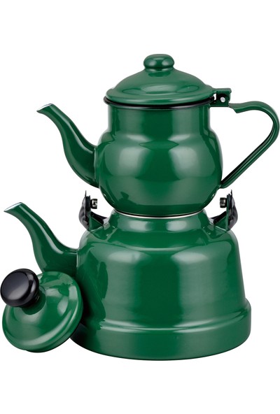 Ebru Metal Emaye Nostaljik Küçük Boy Çaydanlık Takımı - Yeşil (11-16)