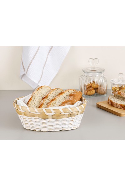 English Home Audrey Hasır Oval Ekmek Sepeti 18X25X9 cm Beyaz