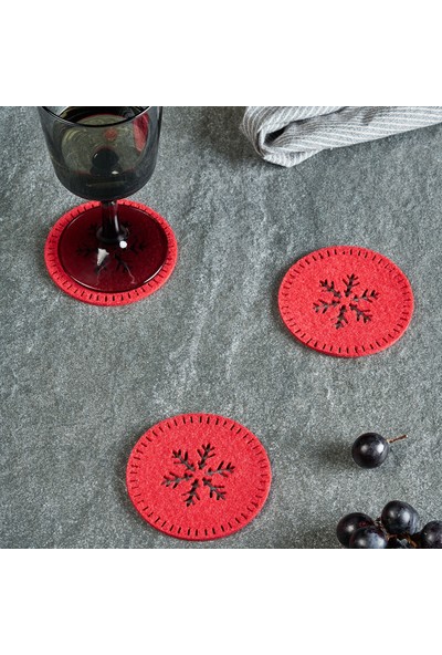 Ocean Home 3'lü Kırmızı Keçe Silindir Bardak Altlığı