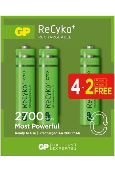Gp 6'lı (4+2) Recyko 2700 Serisi Ni-Mh Şarj Edilebilir Aa Kalem Pil Gp 6'lı (4+2) Recyko 2700 Serisi Ni-Mh Şarj Edilebilir Aa Kalem Pil