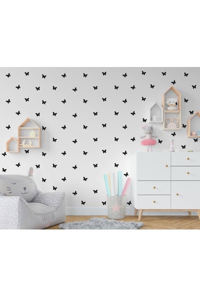 Elka Bayrak 4 cm Mat Siyah Kelebek Duvar Sticker 100 Adet