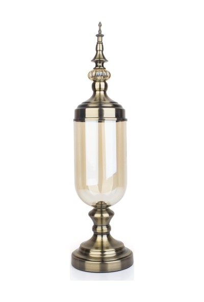 Acar Vilza Bronz Metal Kapaklı Cam Şamdan - 55 cm