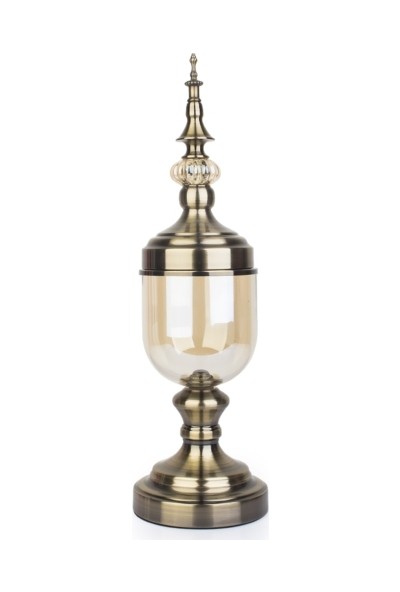 Acar Vilza Bronz Metal Kapaklı Cam Şamdan - 48 cm