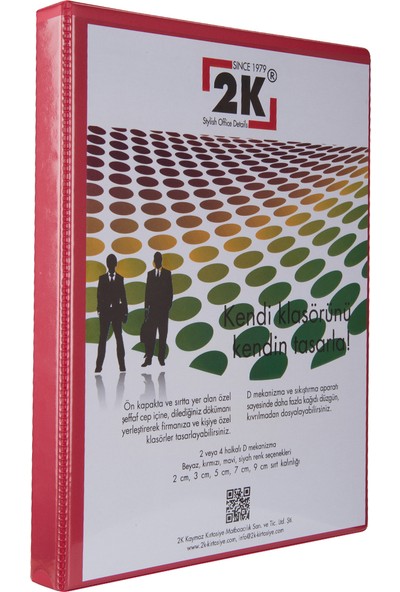 2K 2 cm 2 Halkalı İç Dış Şeffaf Cepli Firma Sunum ve Evrak Klasörü 150 Yaprak Kırmızı