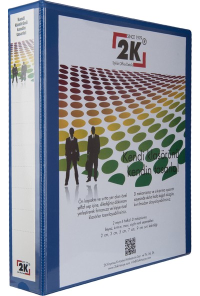 2K 5 cm 2 Halkalı İç Dış Şeffaf Cepli Firma Sunum ve Evrak Klasörü 350 Yaprak Mavi