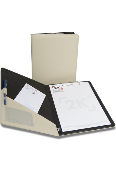 2K A4 Suni Deri Kapaklı Sekreter Blok Tablası 100 Yaprak Bej