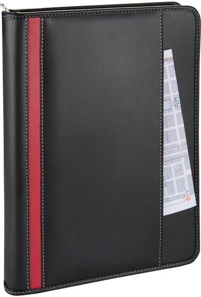 2K A4 Suni Deri Fermuarlı Sekreterlik ve 4 Halkalı El Portföyü Hesap Makinalı 200 Yaprak Siyah