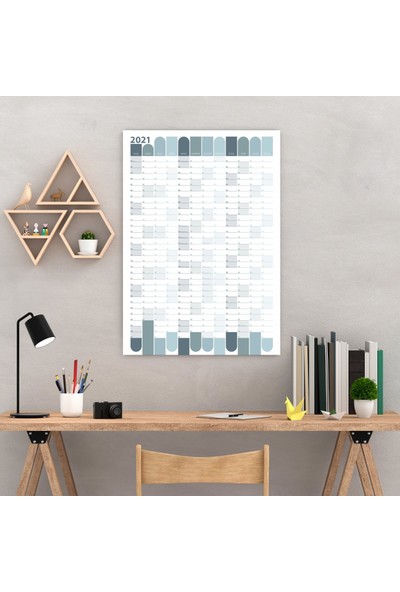 Bi'aldım Yıllık Planlayıcı Duvar Takvimi - 50 x 70 cm Boy Afiş Mavi