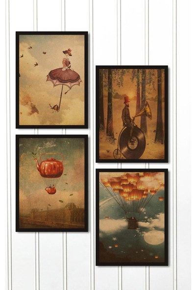 Kate Louise 4 Parça Çerçeve Görünümlü Mdf Tablo Seti