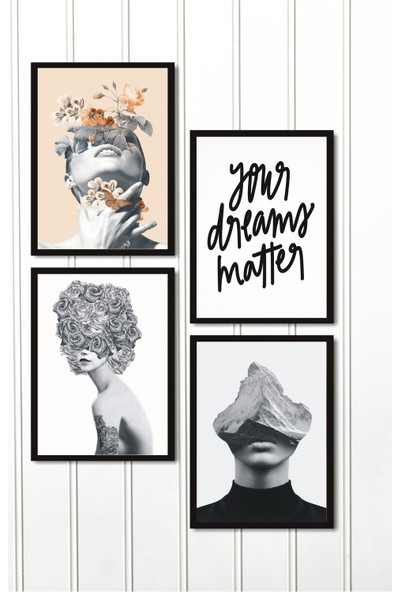 Kate Louise 4 Parça Çerçeve Görünümlü Mdf Tablo Seti