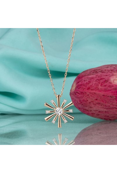 Swarovski Gümüş Swarovski Taşlı Kar Tanesi Temalı Rose Kaplama Kadın Kolye