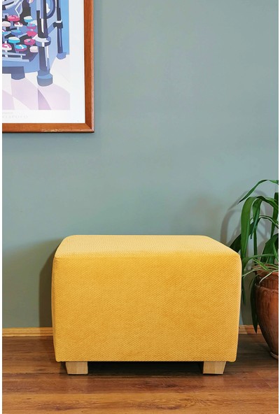 Kurgu Ahşap Ayaklı Dikdörtgen Puf-Koyu Sarı