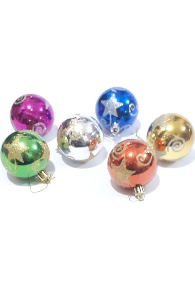 Fun World Yılbaşı Yeni Yıl Süsü Çam Ağacı Süs Top Yıldız Desenli 6 cm 6'lı