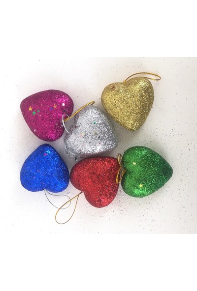 Genç Dijital Baskı Yılbaşı Ağaç Süsü 6 Lı Simli Kalpli Genç Dijital Baskı Yılbaşı Ağaç Süsü 6 Lı Simli Kalpli