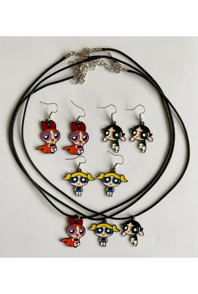 Paytak Moda Powerpuff Girls 3'lü Bff Best Friends Arkadaşlık Kolye Küpe Set Paytak Moda Powerpuff Girls 3'lü Bff Best Friends Arkadaşlık Kolye Küpe Set