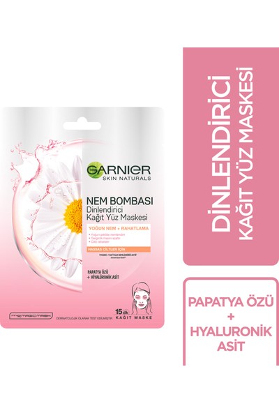 Garnier Nem Bombası Dinlendirici Kağıt Maske 32GR Garnier Nem Bombası Dinlendirici Kağıt Maske 32GR