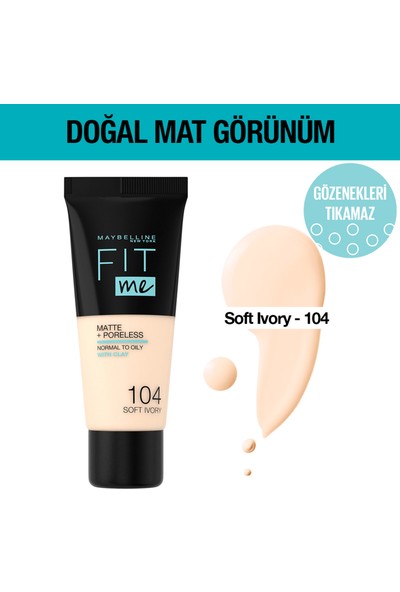 Maybelline New York Fit Me Matte+Poreless Fondöten - 104 Soft Ivory Maybelline New York Fit Me Matte+Poreless Fondöten - 104 Soft Ivory