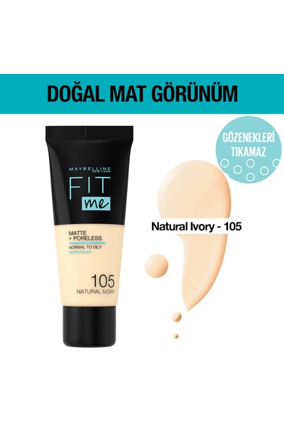 Maybelline New York Fit Me Matte+Poreless Fondöten - 105 Natural Ivory Maybelline New York Fit Me Matte+Poreless Fondöten - 105 Natural Ivory