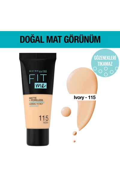 Maybelline New York Fit Me Matte+Poreless Fondöten - 115 Ivory Maybelline New York Fit Me Matte+Poreless Fondöten - 115 Ivory