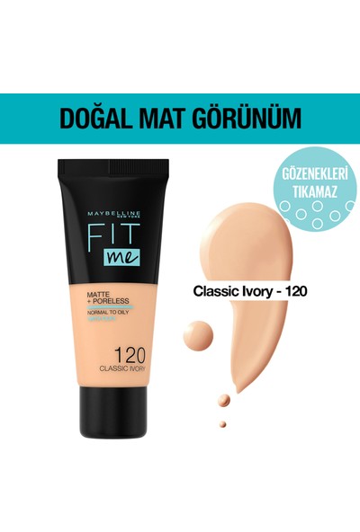 Maybelline New York Fit Me Matte+Poreless Fondöten - 120 Classic Ivory Maybelline New York Fit Me Matte+Poreless Fondöten - 120 Classic Ivory