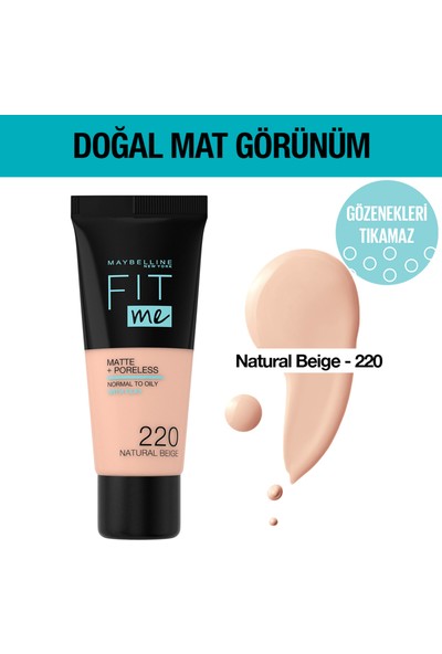 Maybelline New York Fit Me Matte+Poreless Fondöten - 220 Natural Beige Maybelline New York Fit Me Matte+Poreless Fondöten - 220 Natural Beige