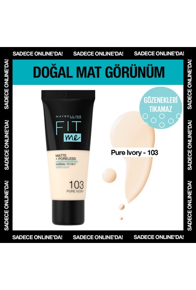 Maybelline New York Fit Me Matte+Poreless Fondöten - 103 Pure Ivory Maybelline New York Fit Me Matte+Poreless Fondöten - 103 Pure Ivory