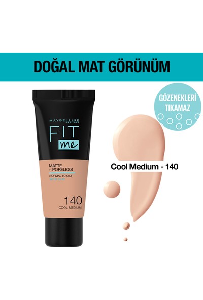 Maybelline New York Fit Me Matte+Poreless Fondöten - 140 Cool Medium Maybelline New York Fit Me Matte+Poreless Fondöten - 140 Cool Medium