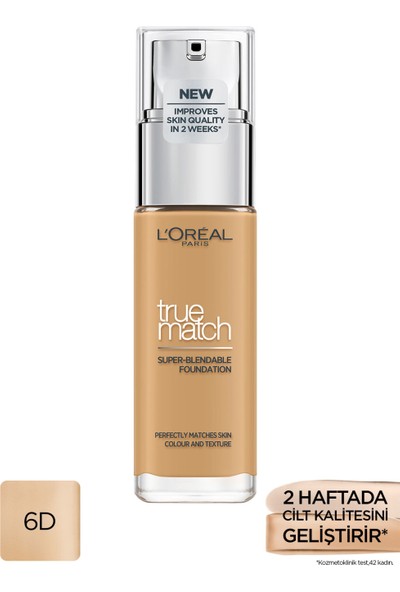 L'Oréal Paris True Match Bakım Yapan Fondöten 6D Golden Honey L'Oréal Paris True Match Bakım Yapan Fondöten 6D Golden Honey