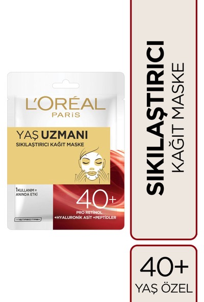 L'Oréal Paris Yaş Uzmanı Sıkılaştırıcı Kağıt Maske 40+ L'Oréal Paris Yaş Uzmanı Sıkılaştırıcı Kağıt Maske 40+