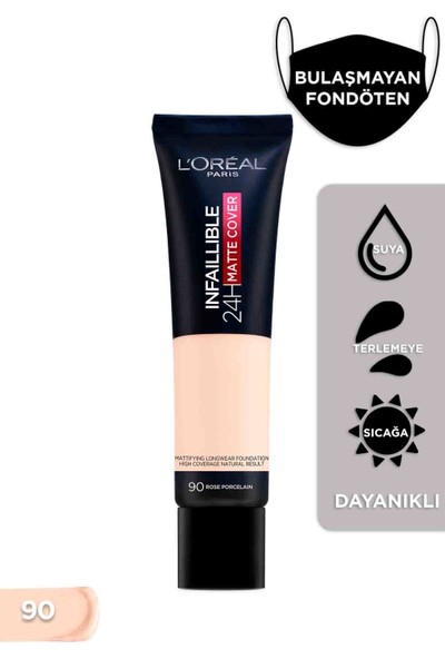 L'Oréal Paris Infaillible 24H Matte Cover Yüksek Kapatıcı Fondöten - 90 Rose Porcelain L'Oréal Paris Infaillible 24H Matte Cover Yüksek Kapatıcı Fondöten - 90 Rose Porcelain