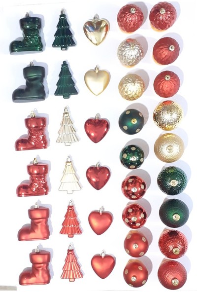 Yılbaşı Yeni Yıl Süsü Çam Ağacı Süs Karışık 36 Lı