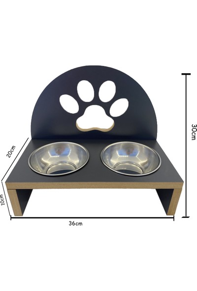Mama Kabı Çelik Kase Ahşap Pati Desenli Kedi Köpek Mama Su Kabı