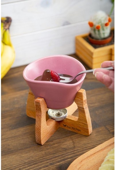 Joy Kitchen Ahşap Fondü Seti Renkli Seramik Kaseli Ahşap Standlı Fondü Seti Pembe Joy Kitchen Ahşap Fondü Seti Renkli Seramik Kaseli Ahşap Standlı Fondü Seti Pembe