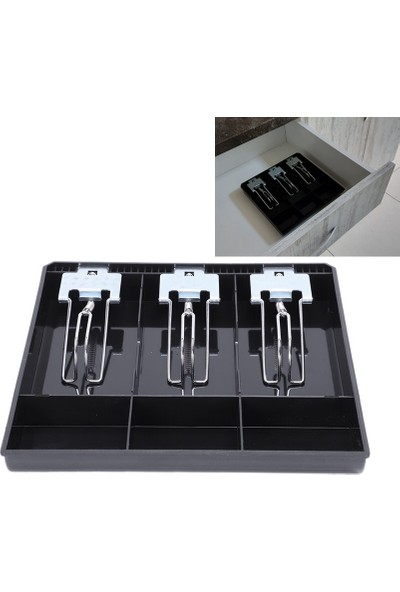 Saypos Plastik Çekmece Içi Para Düzenleyici 3 Banknot Bölmeli Para Çekmecesi Içi Siyah 24,5 x 24,5 x 3,5 cm