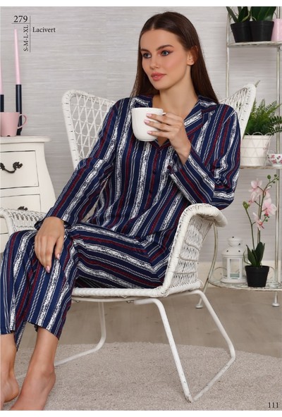 Tuğba Tuba Pamuk Saten Önden Düğmeli Bayan Pijama Takım