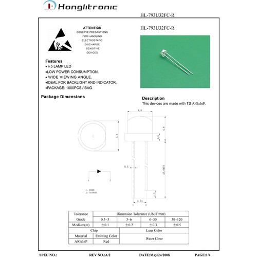 Hongli Marka - 4.8mm Bacaklı Kırmızı Mantar LED Diyot - 1000 Fiyatı