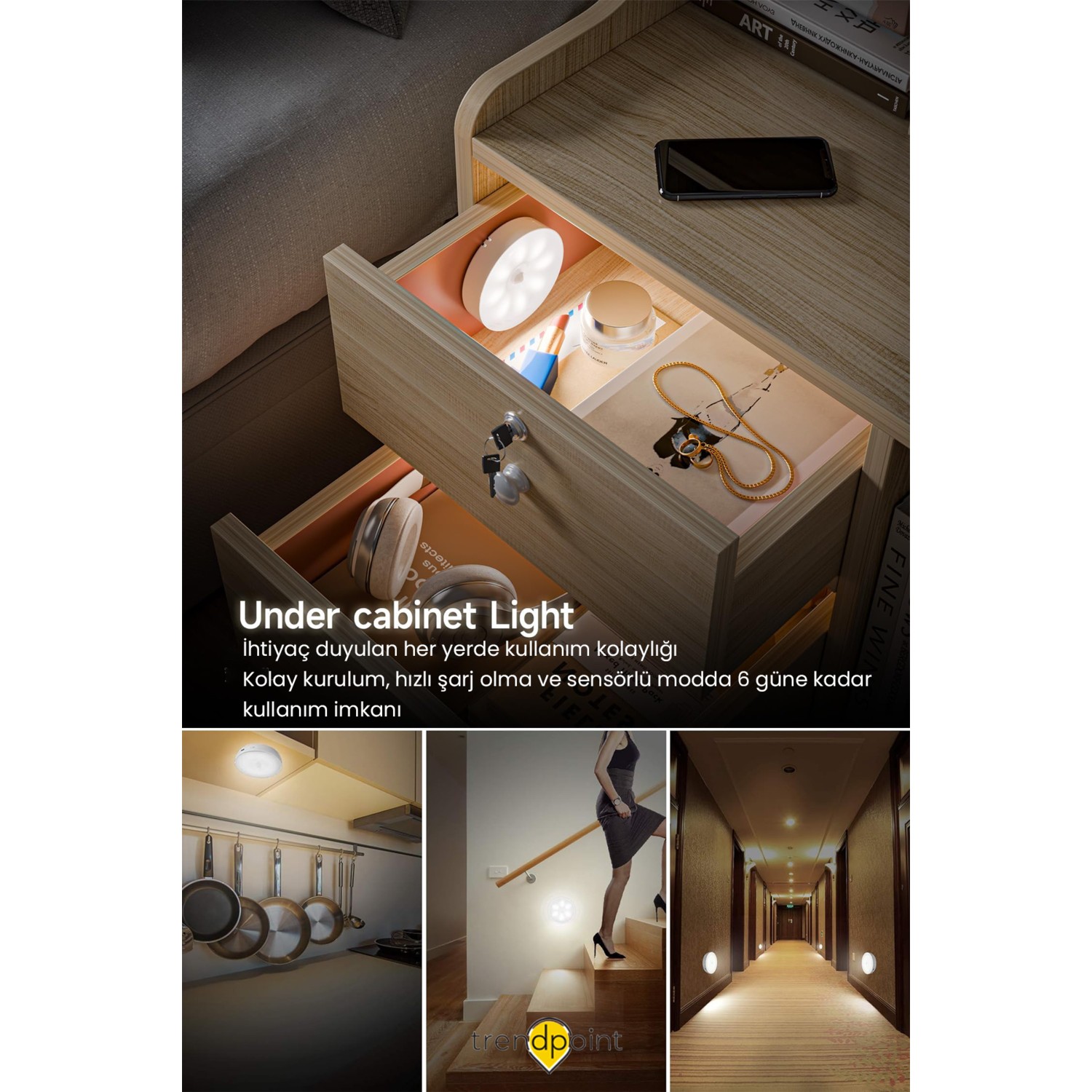 Trendpoint USB Şarjlı 3'lü Spot LED Beyaz Işık Kumandalı Fiyatı