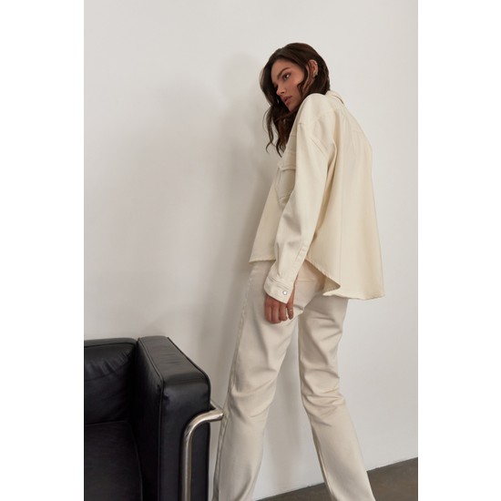 TopTop Studio Kadın Beyaz Oversize Denim Gömlek / Bol Rahat Fiyatı