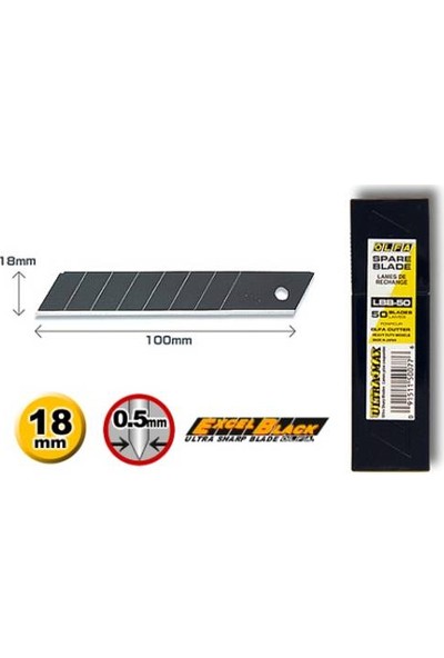 Olfa Lbb-50 Ekstra Keskin Black Serisi Geniş Maket Bıçağı Yedeği 50'Li Tüp Olfa Lbb-50 Ekstra Keskin Black Serisi Geniş Maket Bıçağı Yedeği 50'Li Tüp
