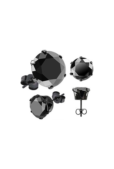 Chavin Unisex Yuvarlak Siyah 7mm Taşlı Çelik Küpe cm24-7