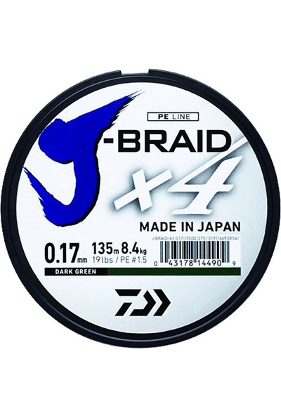 Daiwa J-Braid 4 Kat 135mt Koyu Yeşil Örgü İp Misina 0,15 mm Daiwa J-Braid 4 Kat 135mt Koyu Yeşil Örgü İp Misina 0,15 mm