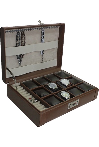 Dama Stile Lux Pu-Deri 12'Li Saat Kutusu, Tespih Kutusu, Yüzük Kutusu Kahverengi Dama Stile Lux Pu-Deri 12'Li Saat Kutusu, Tespih Kutusu, Yüzük Kutusu Kahverengi
