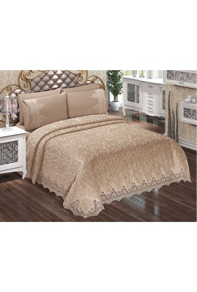 Dematex Battaniye Fransız Güpürlü Battaniye Takımı Kahve