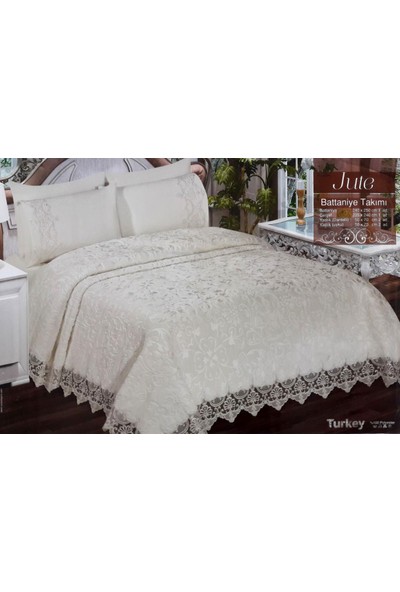 Dematex Battaniye Fransız Güpürlü Battaniye Takımı Krem