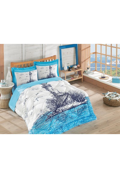 Cottonbox Maritime Ranforce Tek Kişilik Uyku Seti Lighthouse Mavi