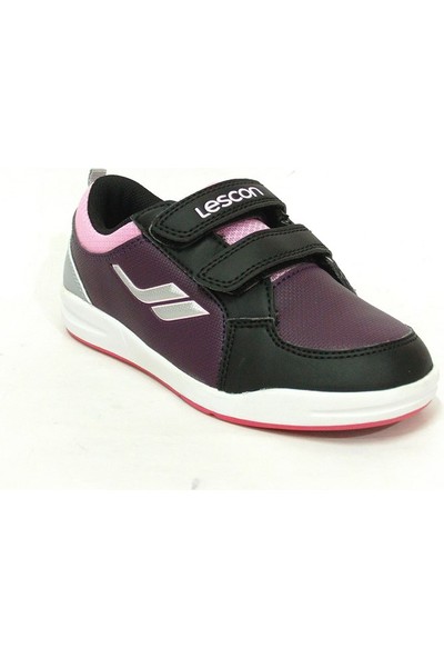 Lescon Pembe Mor Siyah Cırtlı Çocuk Spor Ayakkabı